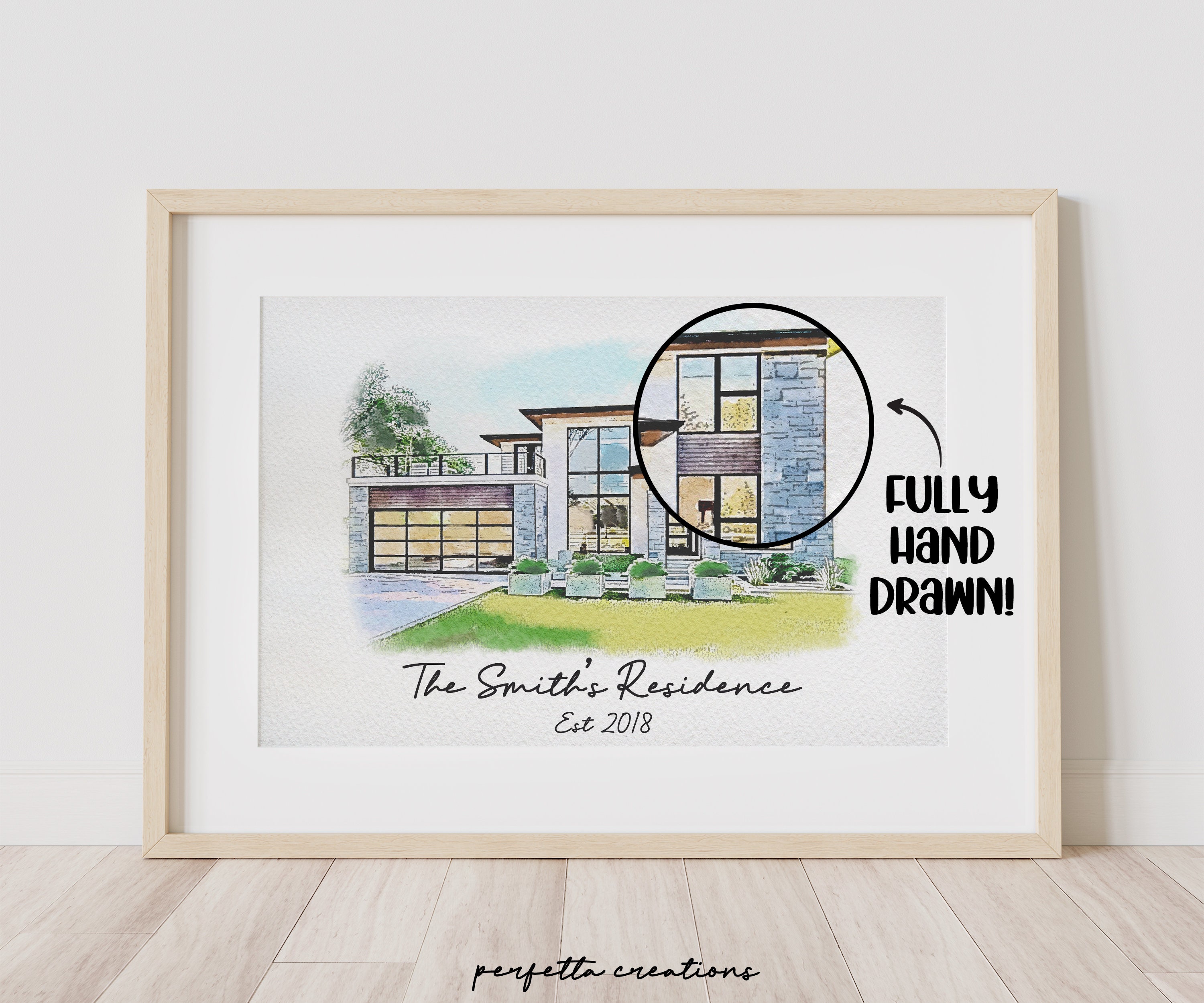 Personalized First Home Portrait, Watercolour Family Home Wall Art ...