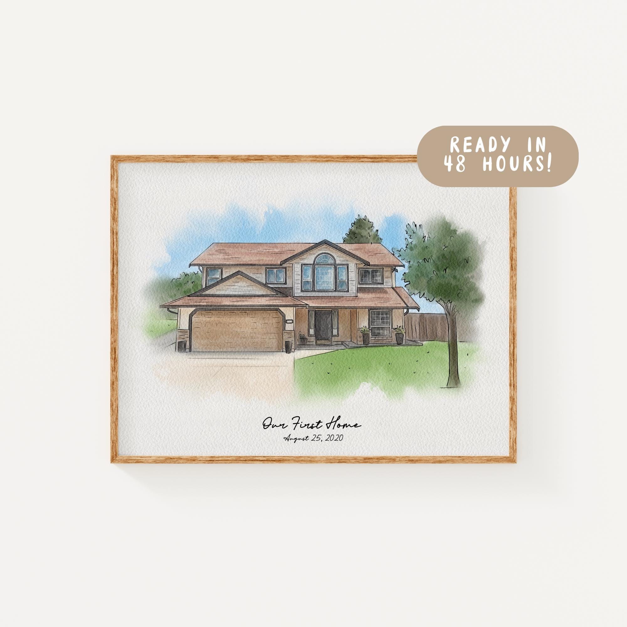 Fully Hand-drawn Watercolor House Portrait, Home Painting From Photo ...