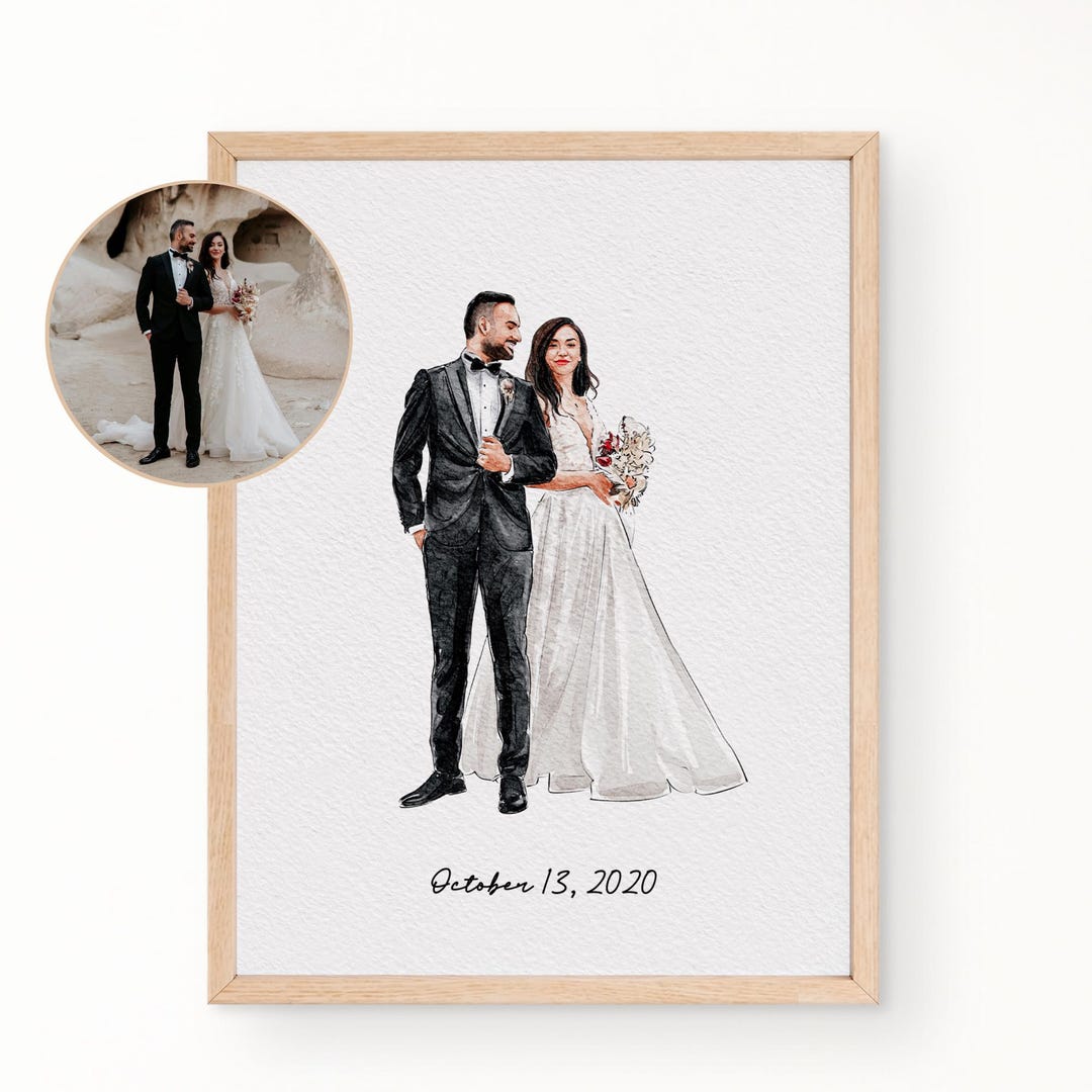 Custom Minimalist Watercolor Wedding Portrait | Hand-painted Couple Art ...