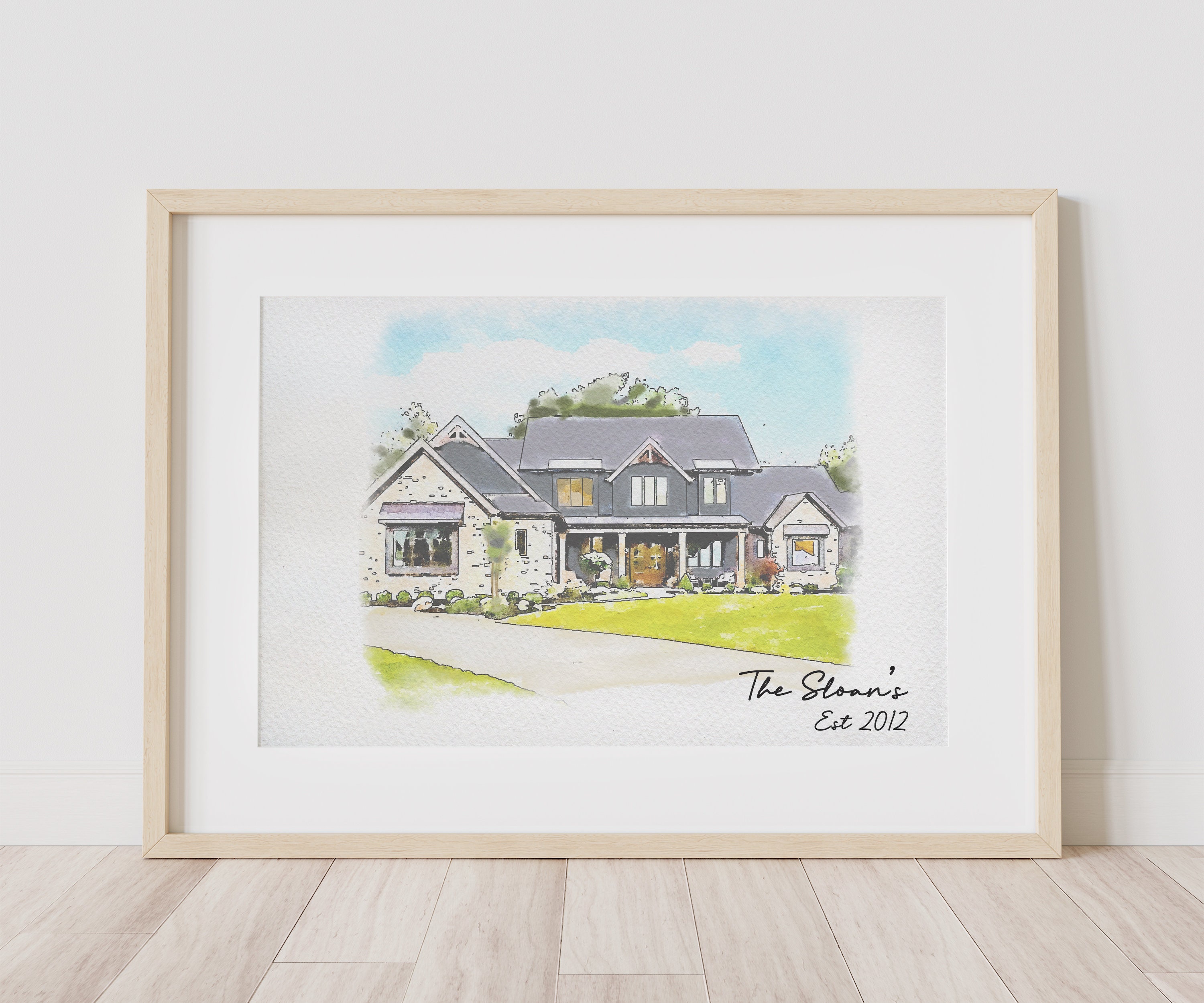 Custom Watercolor House Art | Minimalist Home Sketch | Digital Artwork ...