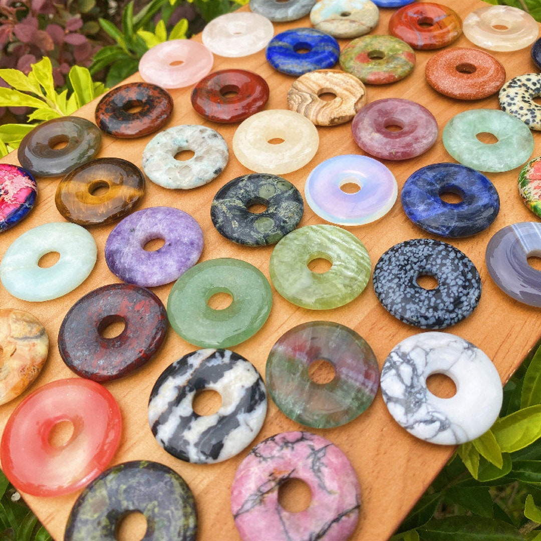 30MM Natural Gemstone Donut,crystal Donut ,lucky Safety Pendant Jewelry ...