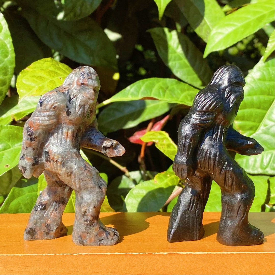 Hand Carved Crystal Sasquatch: 3" Flame Stone & Obsidian Decor - Etsy