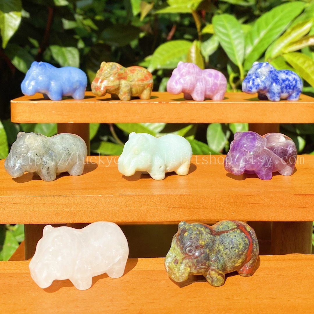 Hand-carved Crystal Hippo Statue: Healing Stone Animal Decor (1.4 ...