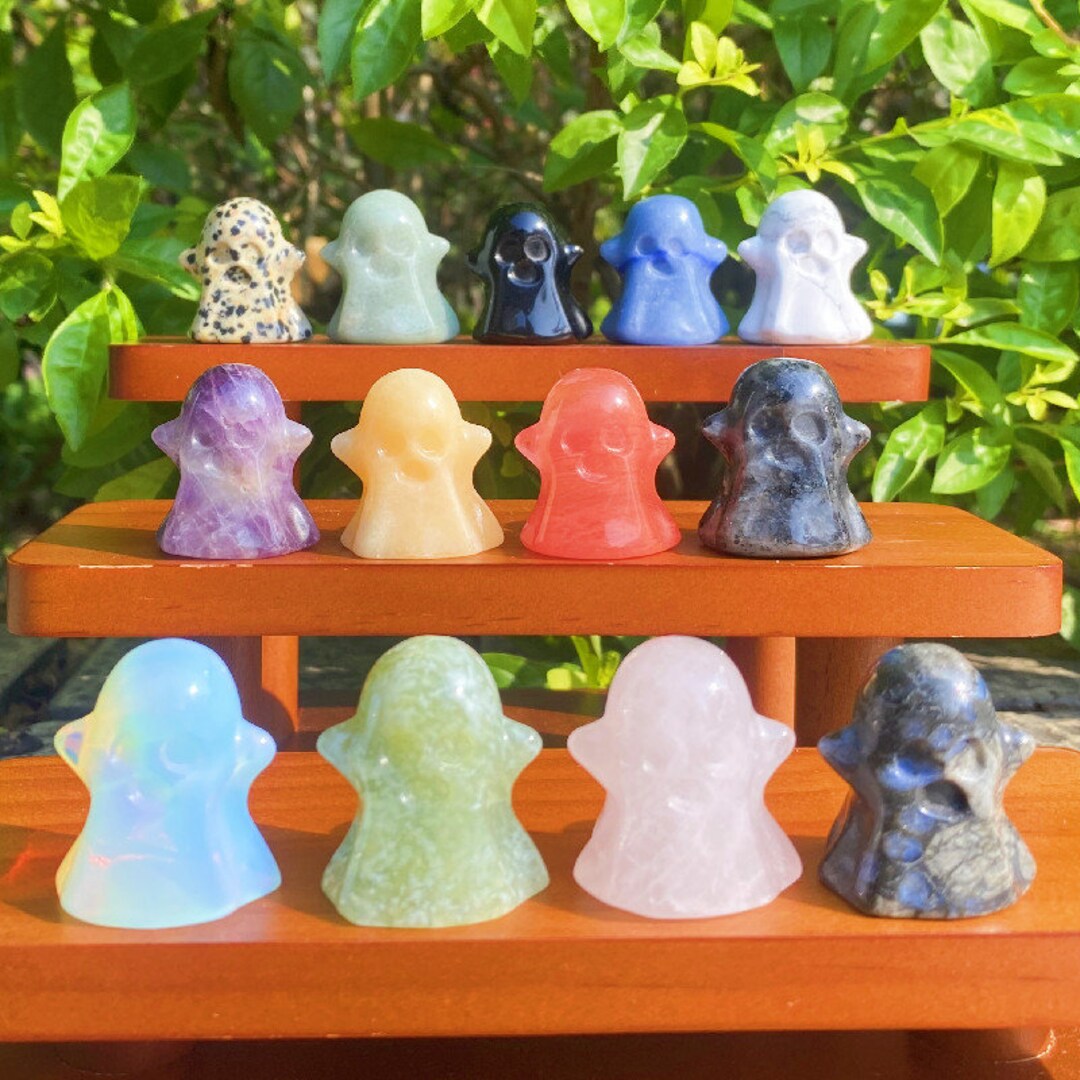Hand-carved Gem Ghost Skeletons, Crystal Ghost Statue Halloween Ghost ...