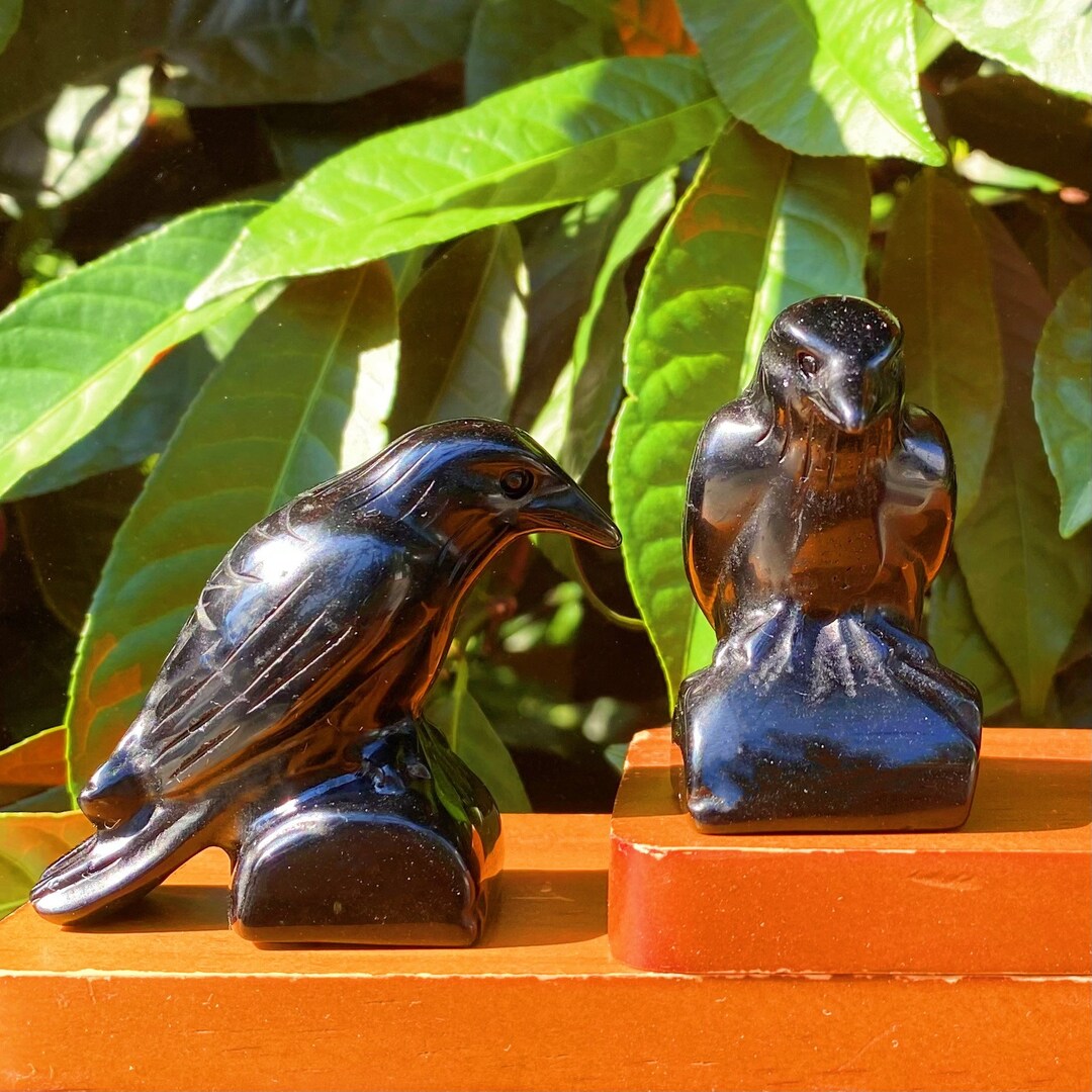 Hand Carved Obsidian Bird: Crystal Animal Specimen, Home Decor (2 Inch ...
