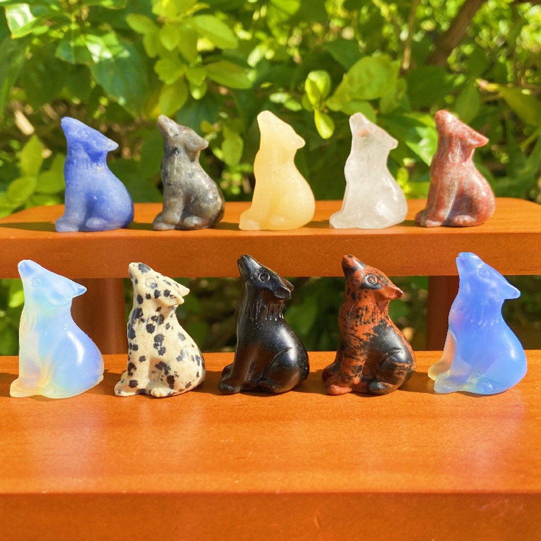 1.2''natural Hand Carved Crystal Wolf， Gemstone Quartz Wolf Statue Home ...
