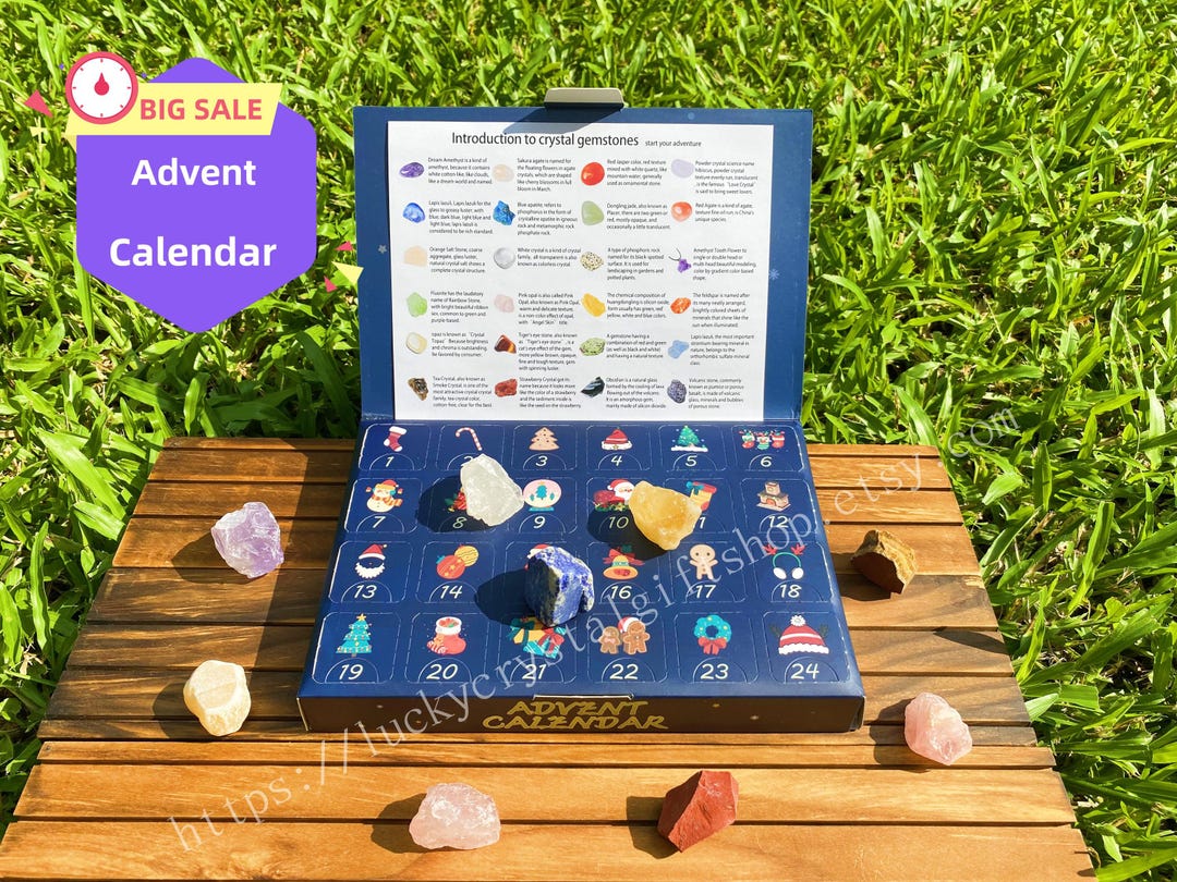 Raw Crystal Advent Calendar: 24 Grid Natural Stone Christmas Countdown ...