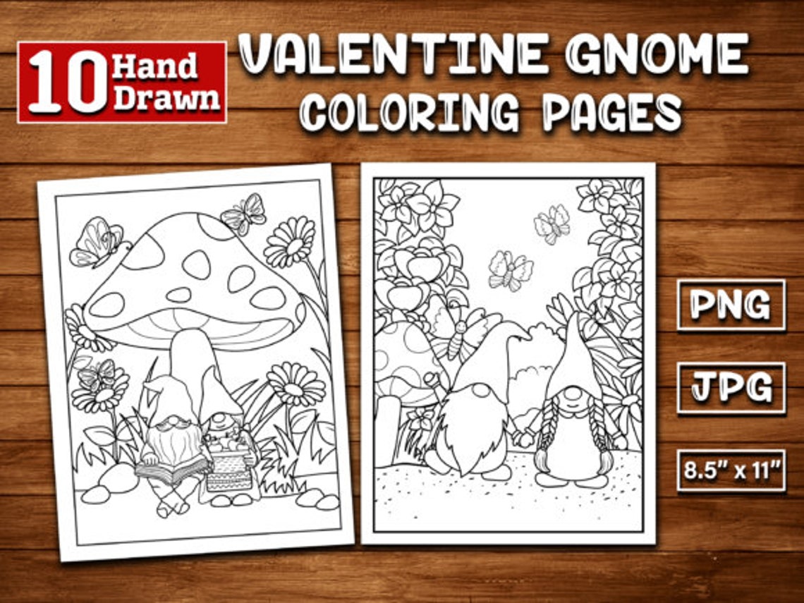 Valentine Gnome Coloring Page, Valentine, Gnome Valentine, Kdp Coloring ...