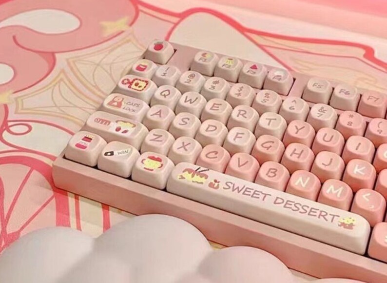 Set of 140 Cute Pink PBT Keycaps girly Key Caps Dessert Keycaps Set ...