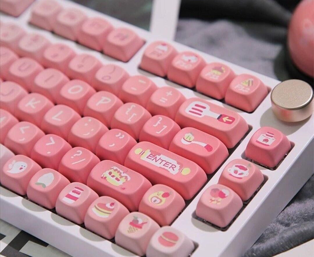 Set of 140 Cute Pink PBT Keycaps girly Key Caps Dessert Keycaps Set ...