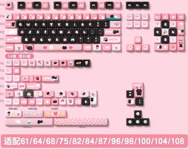 Set of 138/158 Cute PBT Keycaps girly Key Caps Cute Cat Keycaps Set ...