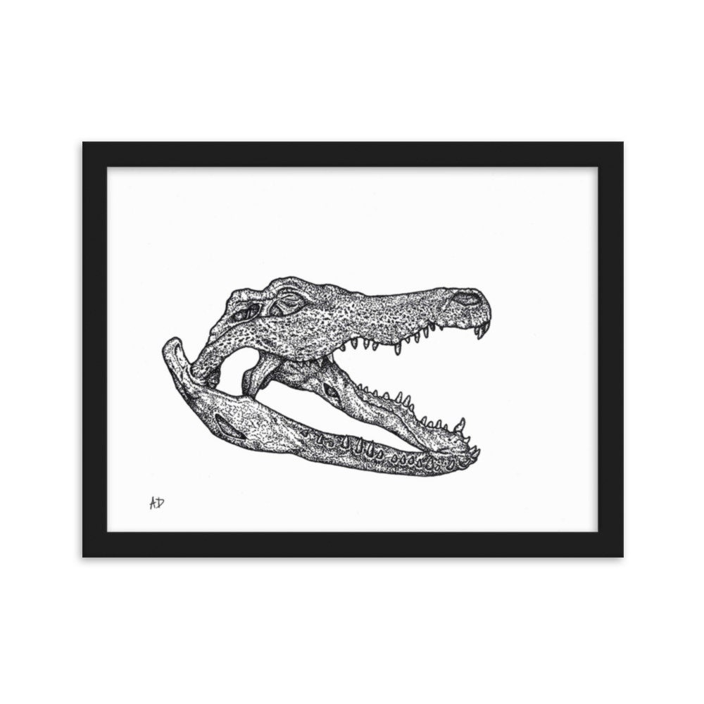 Custom Hand Drawn Alligator Skull Framed Print - Etsy
