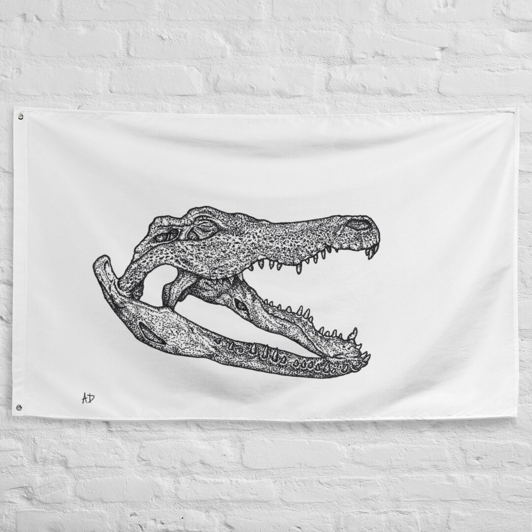Hand Drawn Alligator Skull Flag - Etsy