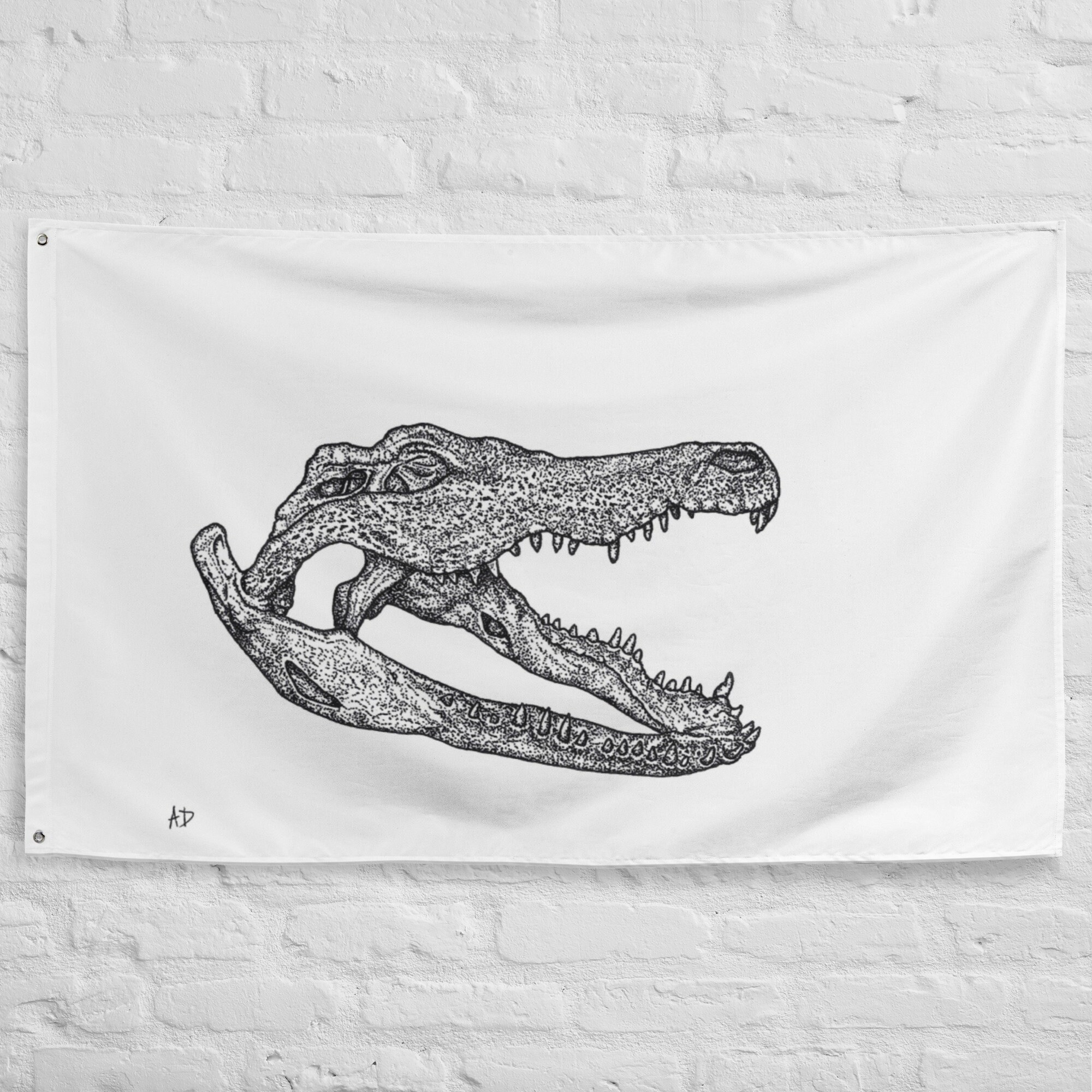 Hand Drawn Alligator Skull Flag - Etsy