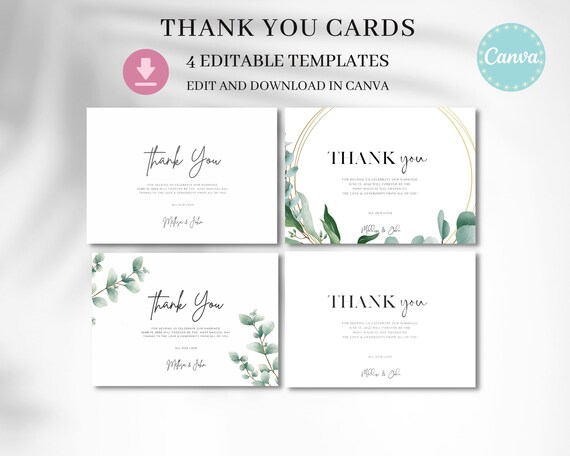 4 Templates Thank You Card Template Wedding Printable Photo - Etsy