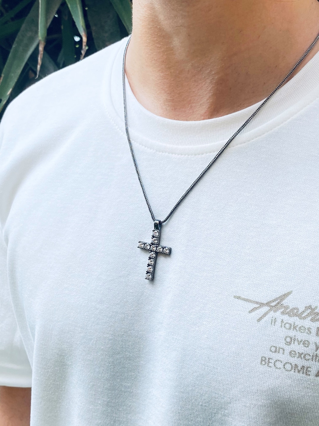 Customized Cross Necklace Men's Black Cross Necklace, Custom Christmas ...