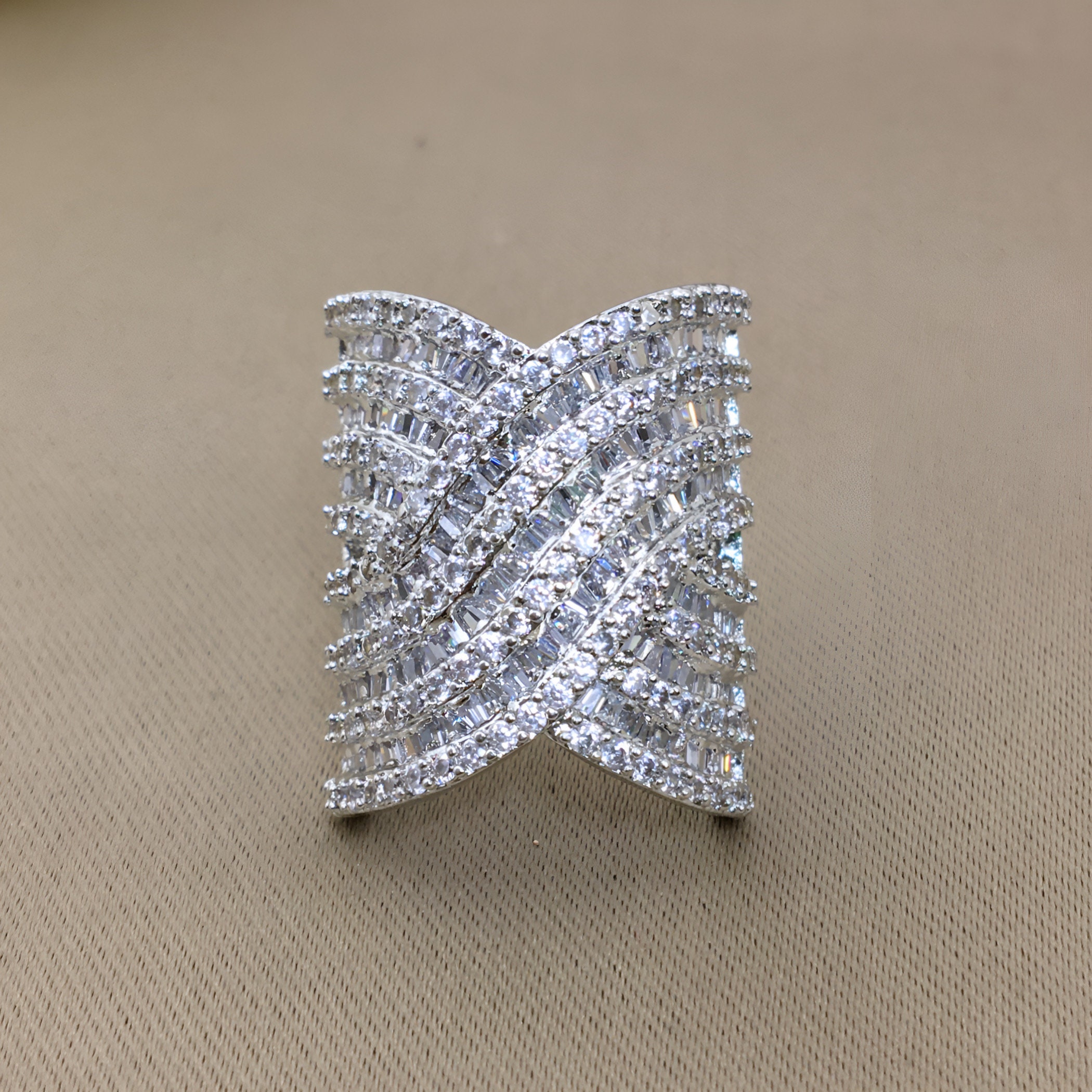 Wide Band Diamond Ring Bridal CZ Silver Engagement Rings - Etsy