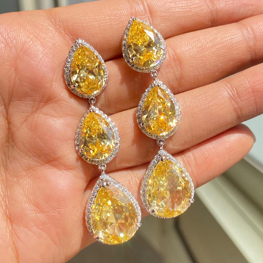 Yellow Diamond Earrings LUXURY Canary Jewelry Statement FANCY Yellow ...