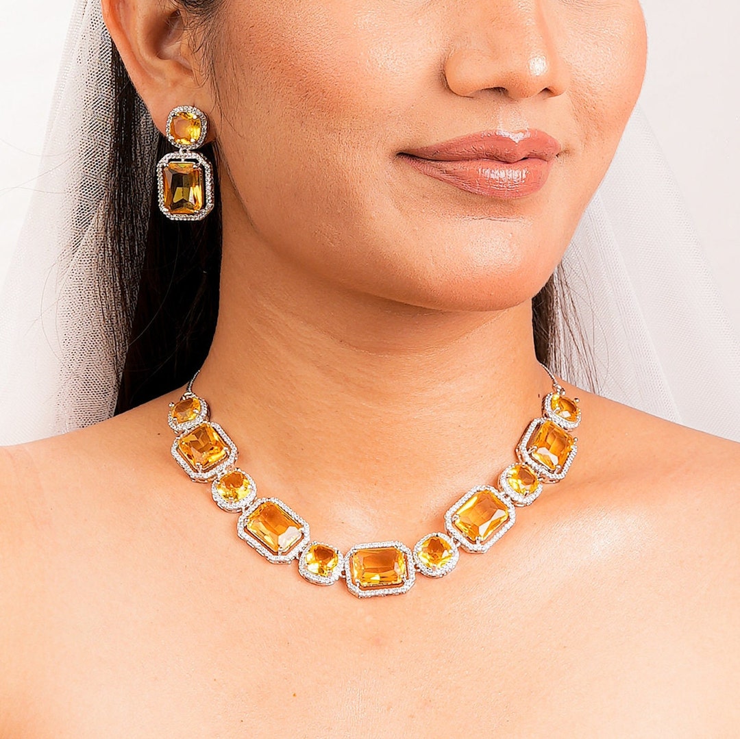 Yellow Stone Necklace Canary Diamond Necklace American Diamond - Etsy