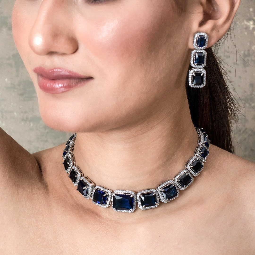 Sapphire Choker Blue Diamond Necklace American Diamond Choker - Etsy