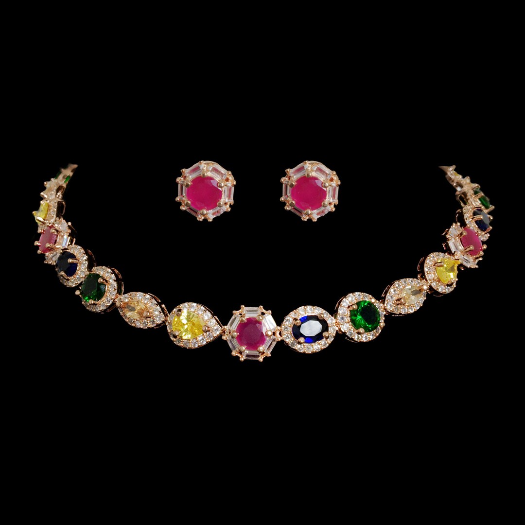 Multicolor Necklace PREMIUM Colorful Diamond Statement Necklace Rainbow ...