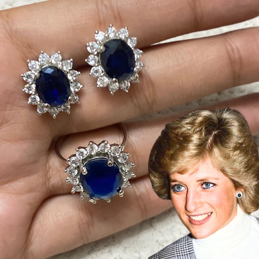 Princess Diana Sapphire Earrings Blue CZ Studs Something Blue Sapphire ...