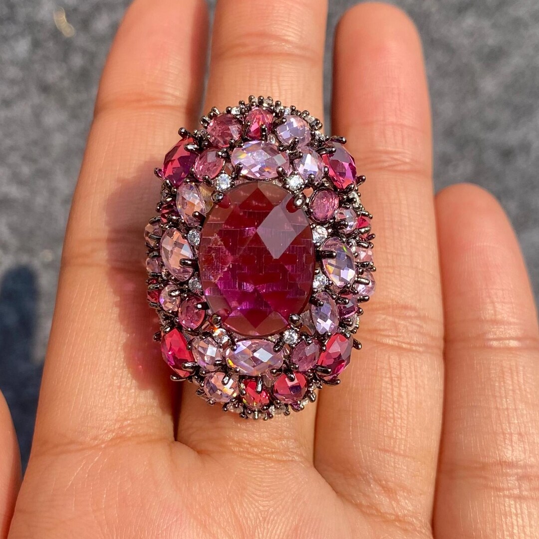 Ruby Ring LUXURY Cocktail Diamond Pink Sapphire Statement Large Stone ...