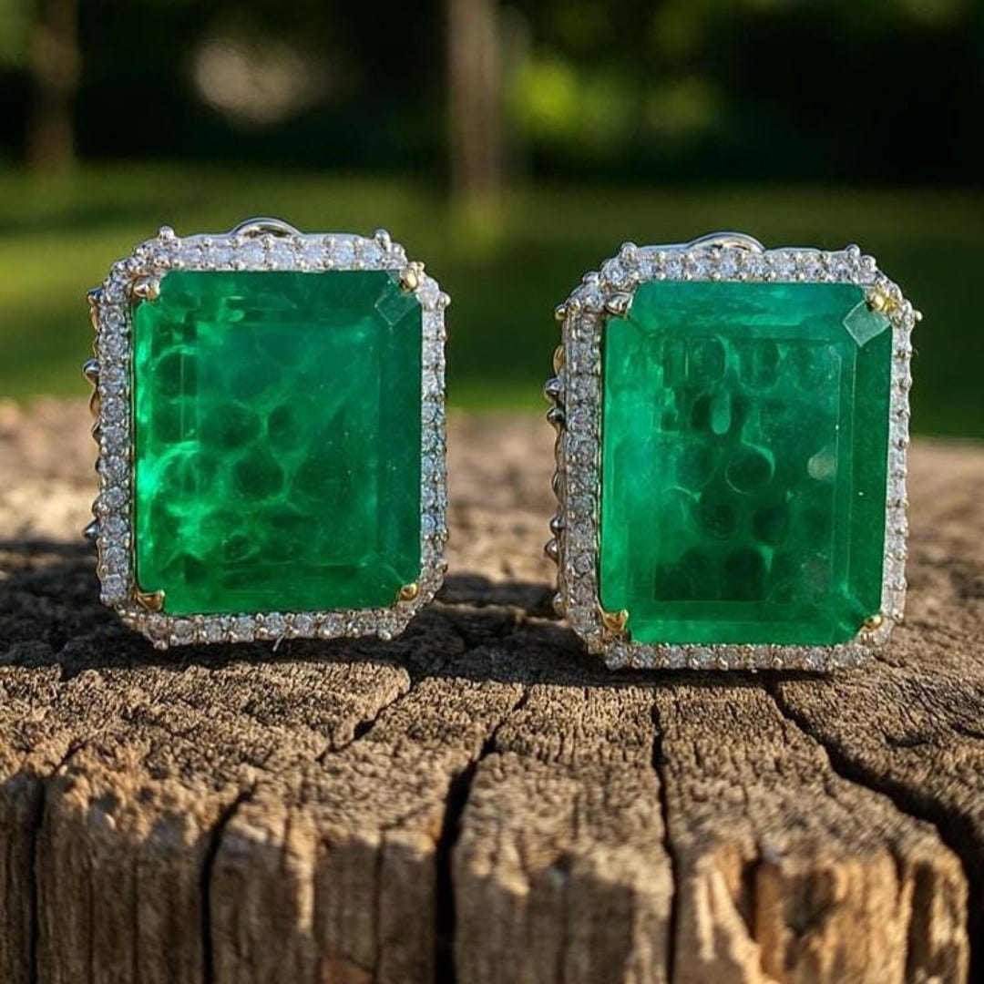Paraiba Tourmaline Large Emerald Earrings Green Doublet Statement Studs ...