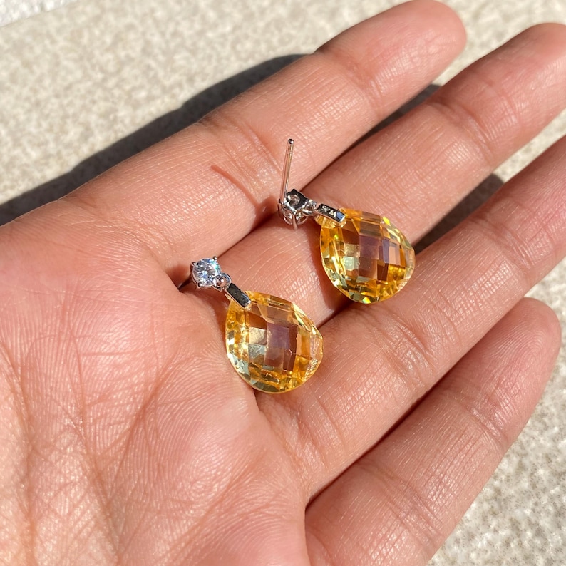 Yellow Diamond Earrings Small Drop Shape Canary Jewelry CZ Moissanite ...