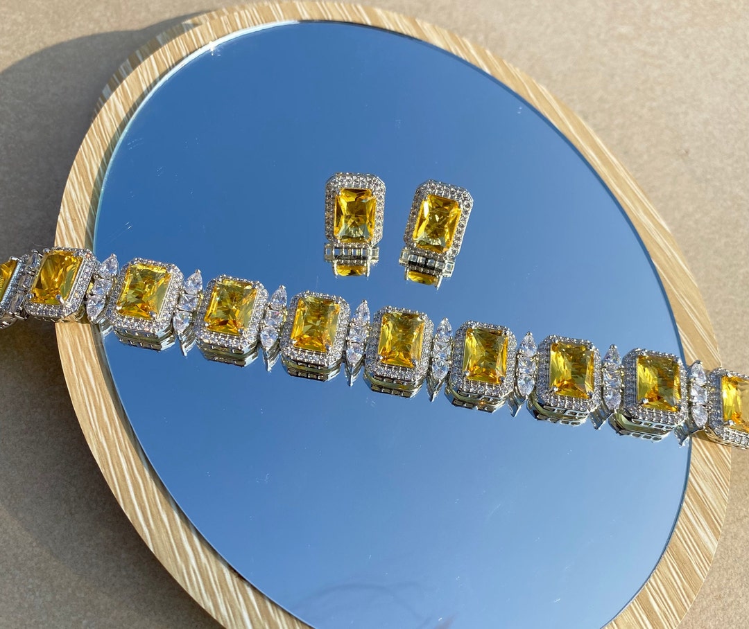 Yellow Diamond Necklace India Choker Canary Yellow Stone Jewelry LUXURY ...