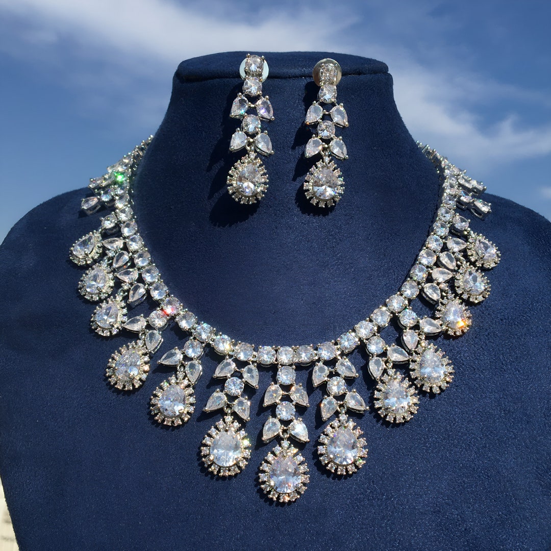 Diamond Wedding Necklace Bridal Jewelry Set India American - Etsy
