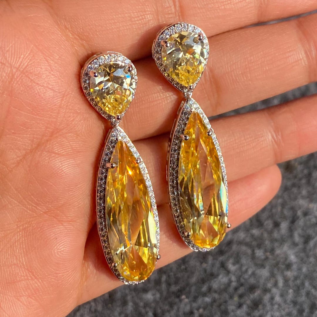 Yellow Diamond Earrings LUXURY Canary Jewelry Statement PREMIUM Long ...