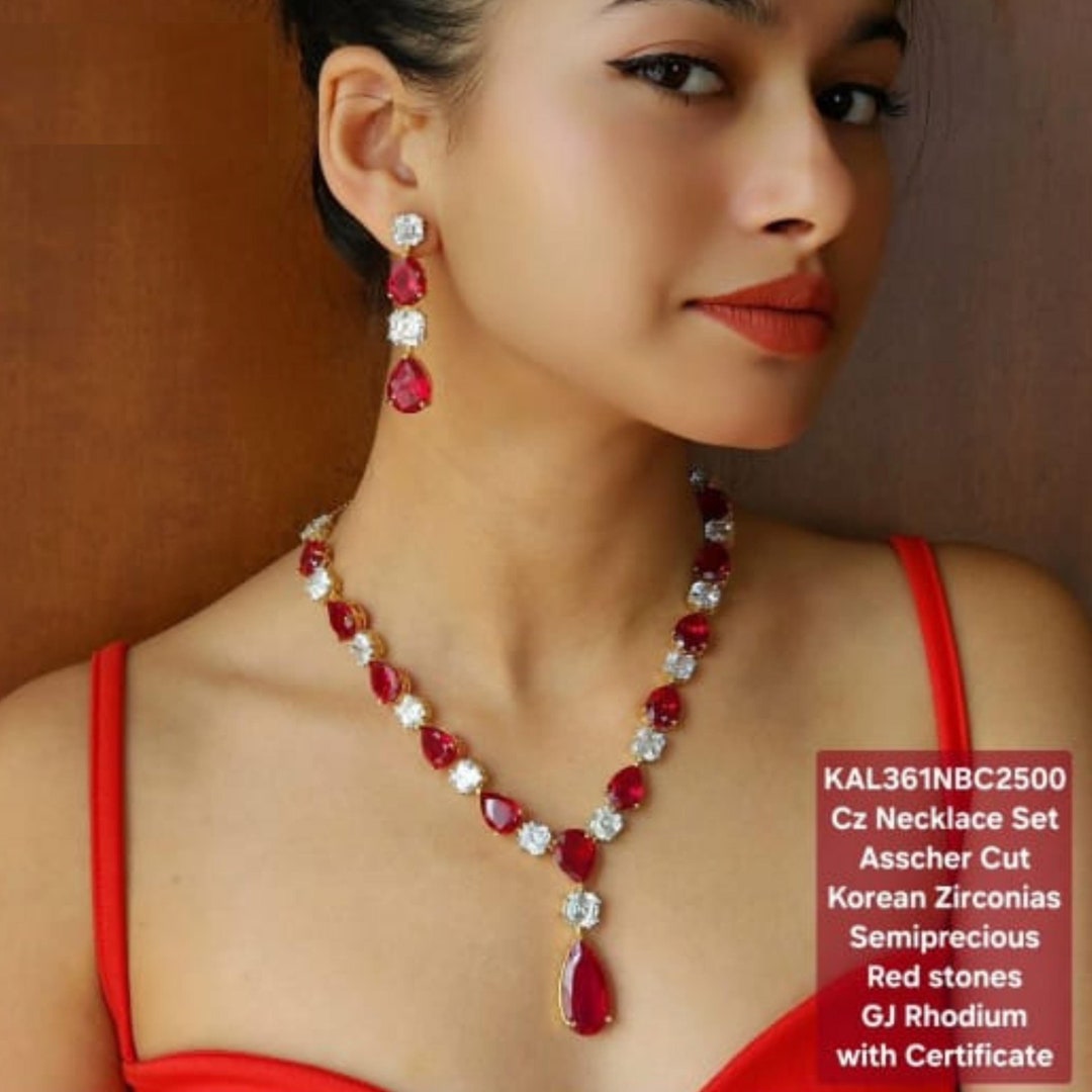Ruby Necklace Statement LUXURY Red Sapphire India Jewelry DESIGNER Replica Red Ruby Jewelry Set ...
