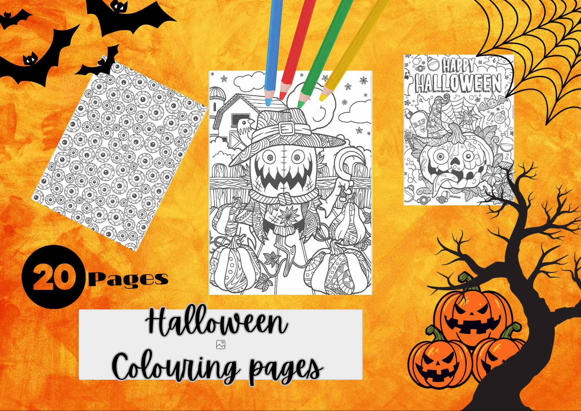 20 X Halloween Printable Colouring Sheets, Instant Download, Halloween ...