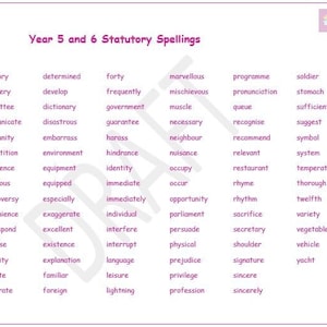 Year 5 and 6 Statutory Spellings Learning Word Mat SATS Revision - Etsy