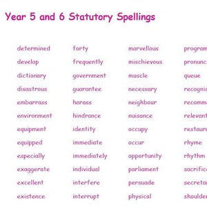 Year 5 and 6 Statutory Spellings Learning Mat With a Synonym and ...