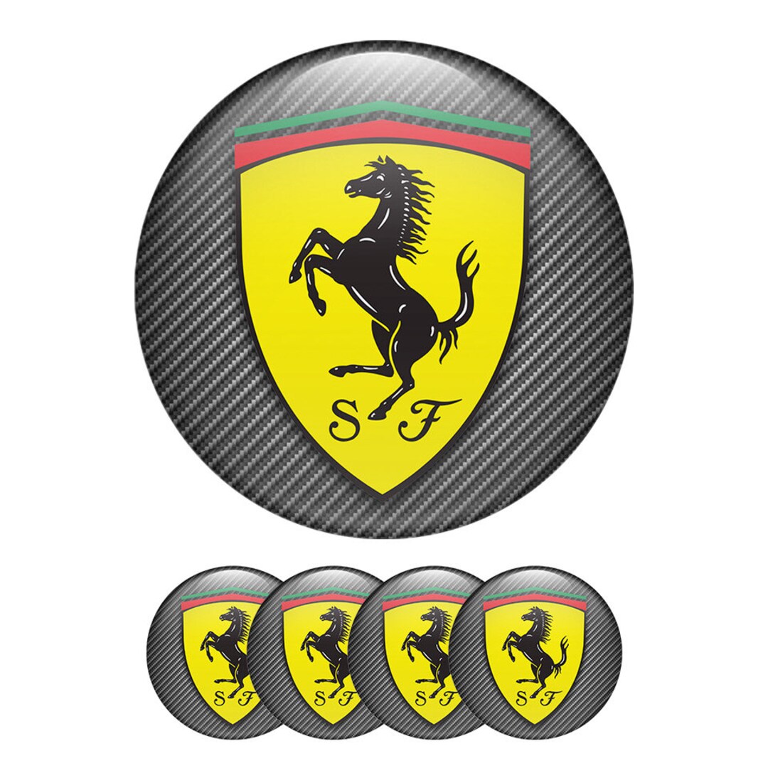 Ferrari CARBONE Emblem Set of 4 X All Sizes Domed Silicone Stickers 3D ...