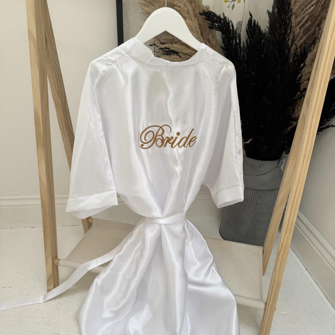 Embroidered Satin Wedding Robe – Bridal Party, Bride Getting Ready - Etsy
