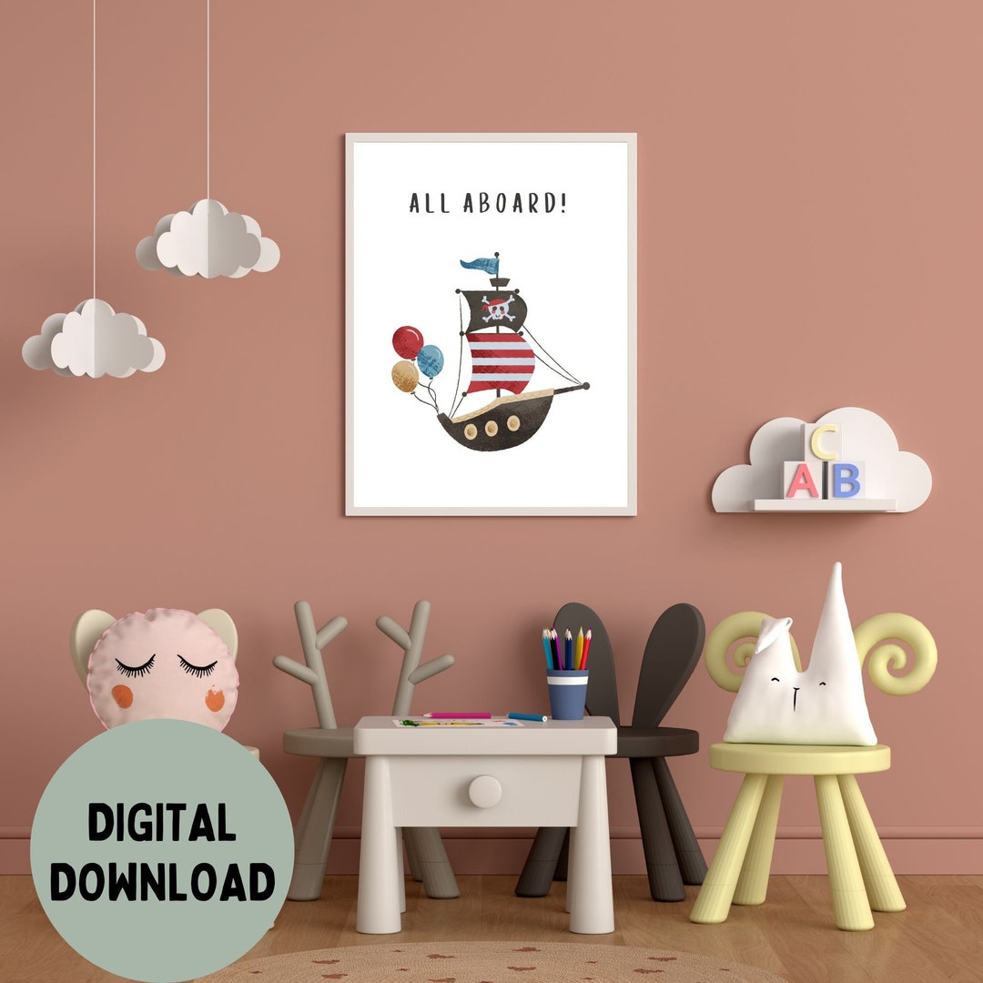 Pirate Ship Picture, Pirate Themed Art, All Aboard Quote, Boy Bedroom ...