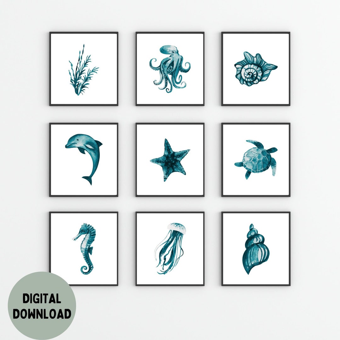 Under the Sea Posters, Underwater Creatures, Set of 9, Nautical Nursery ...
