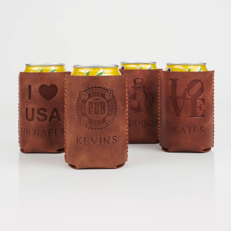 Personalized Leather Can Coolers, Groomsmen Gift, Engraved Beer Can ...