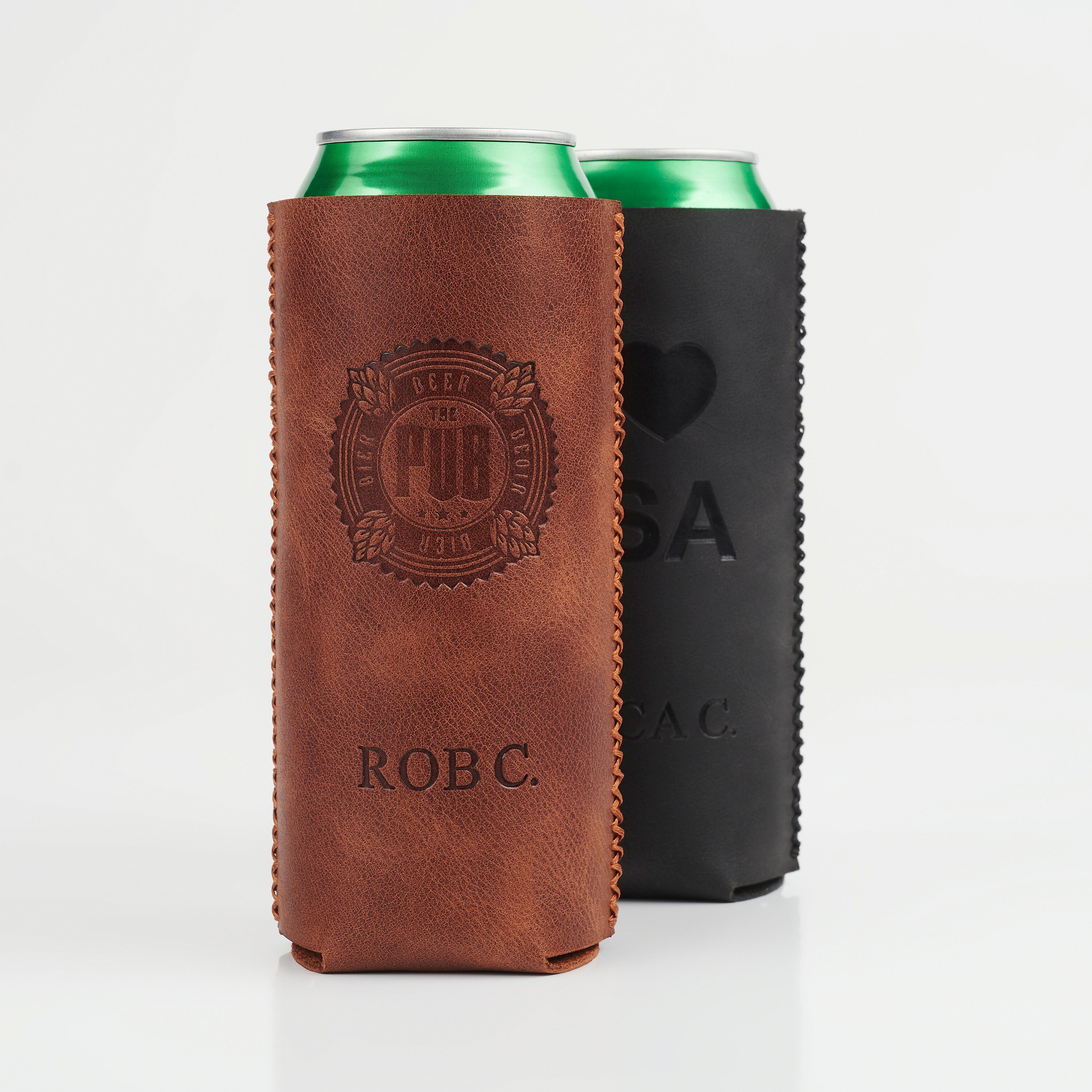 Personalized Leather Can Coolers, Groomsmen Gift, Engraved Beer Can ...