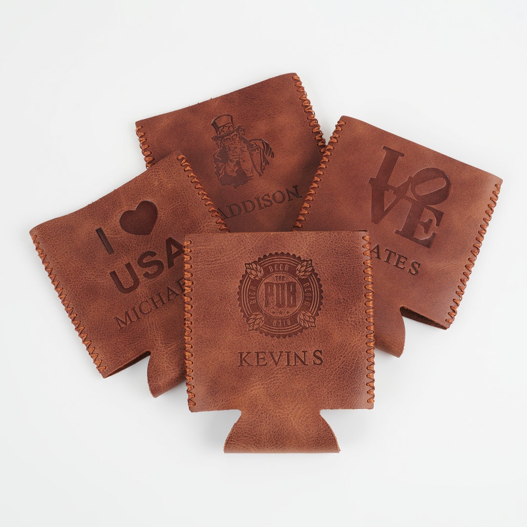 Personalized Leather Can Coolers, Groomsmen Gift, Engraved Beer Can ...