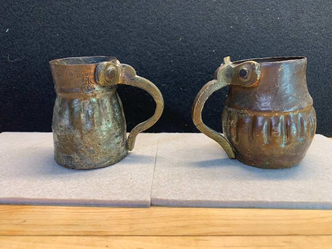 Vintage Tinned Copper 3" Primitive Egyptian Cups With Handle - Etsy