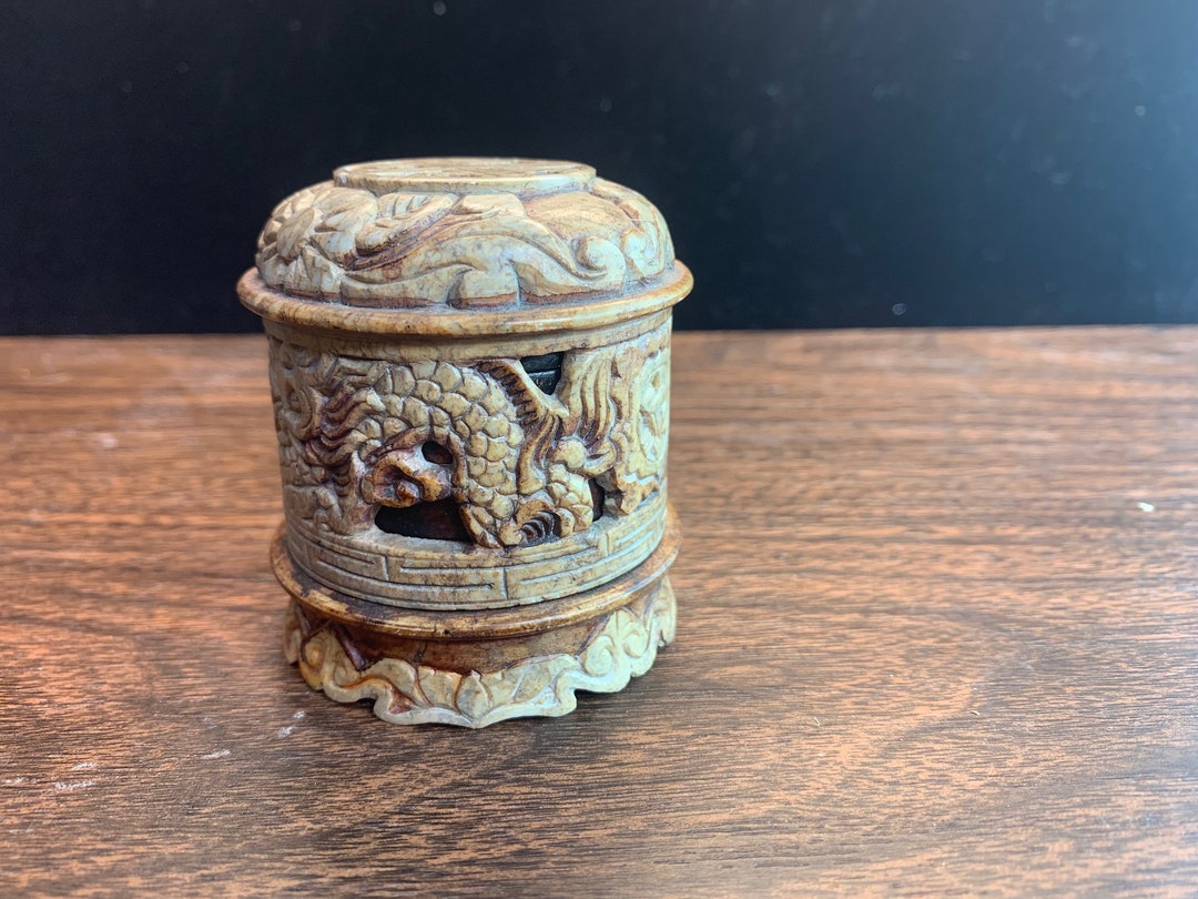 Antique Intricate Carved Soapstone Container Incense Burner - Etsy