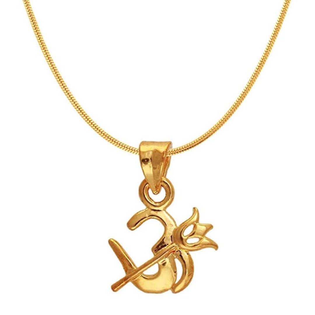 Om Trishul Gold Plated Religious God Pendant With Chain for Men & Women ...