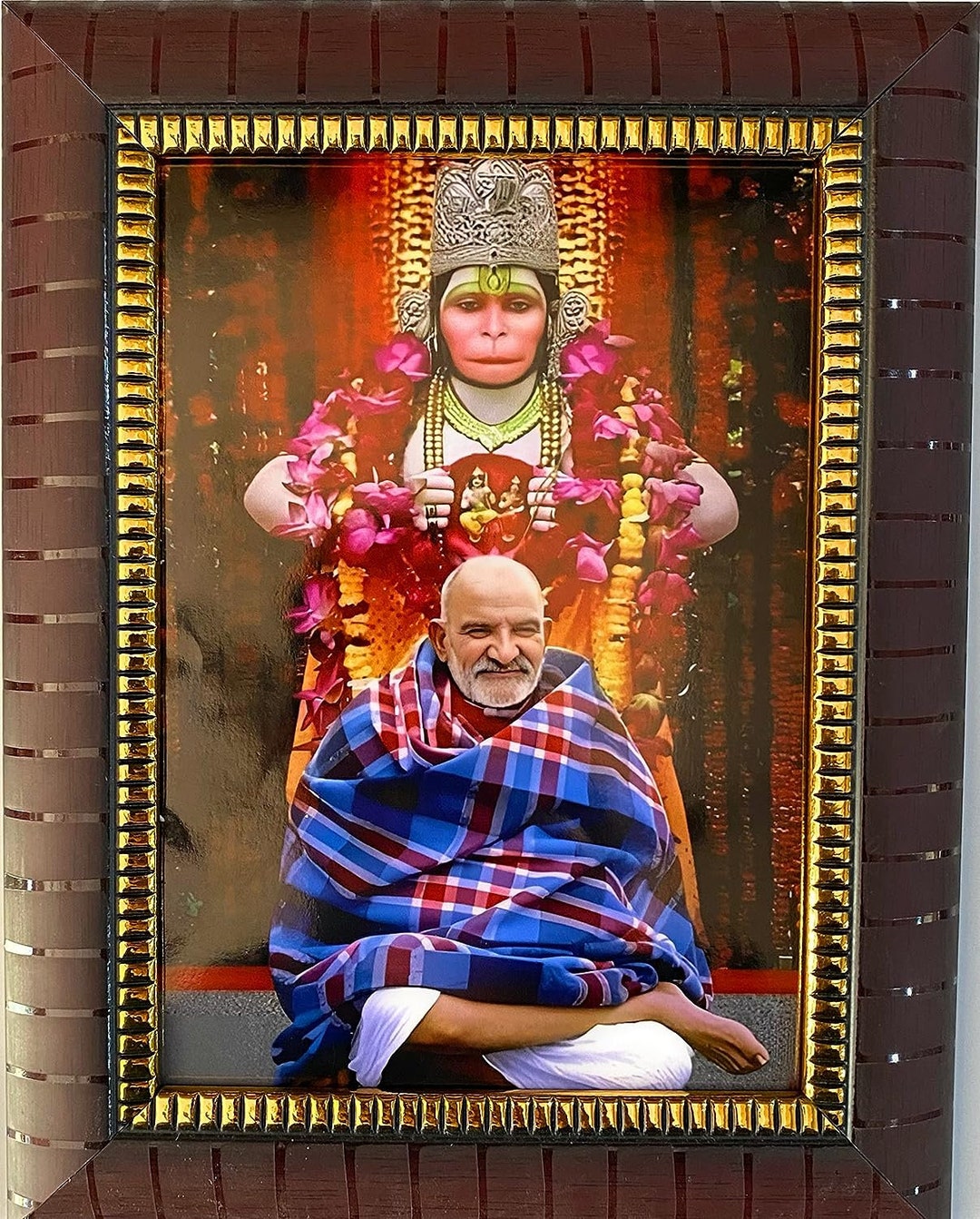 Neem Karoli Baba Religious Photo Frame Painting With Lord Hanuman ...