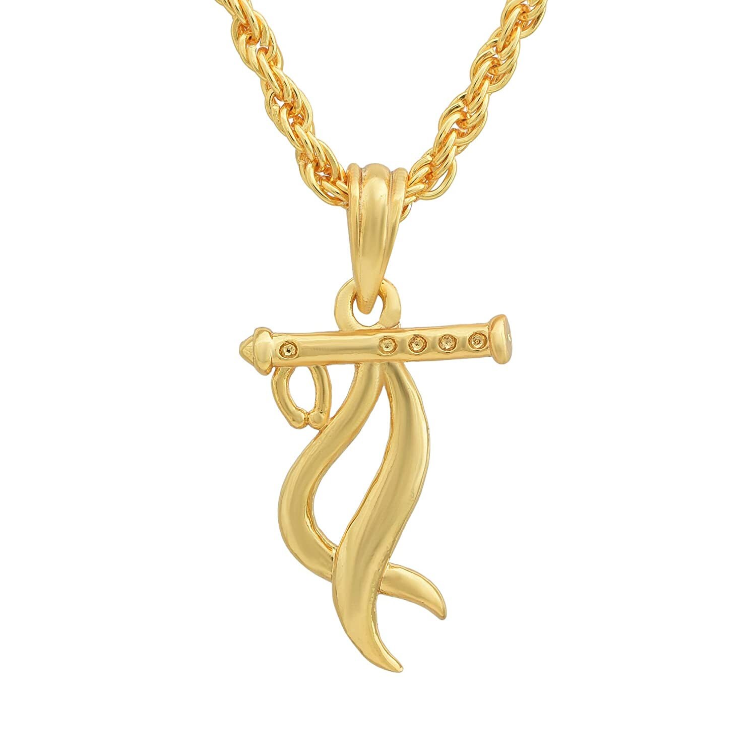 Gold Plated Micron Brass Lord Krishna Flute, Hindu God Locket Necklace ...