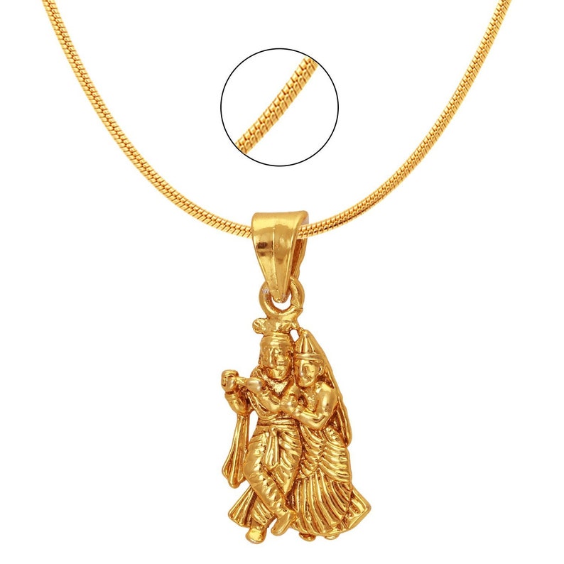 Radha Krishna Gold Plated Religious God Pendant With Chain for - Etsy
