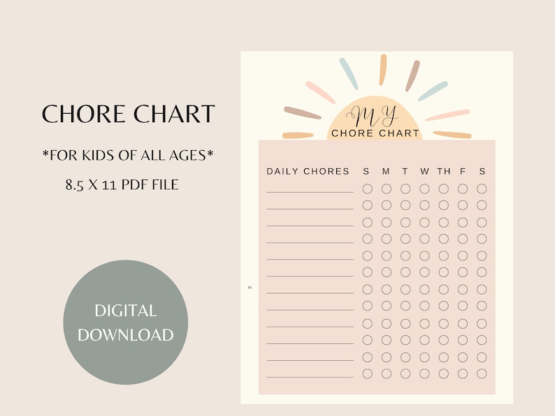 Chore Chart for Kids or Adults, Digital Download, Responsibility Chart ...